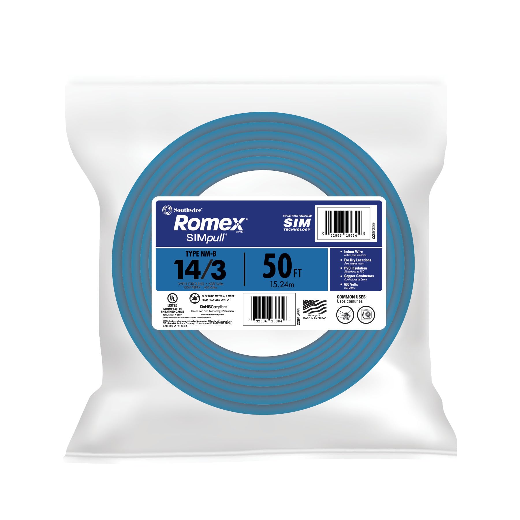 Snapklik.com : Romex SIMpull Wire, 14 Gauge, 3 Conductor, 50 Ft, W/G NM ...