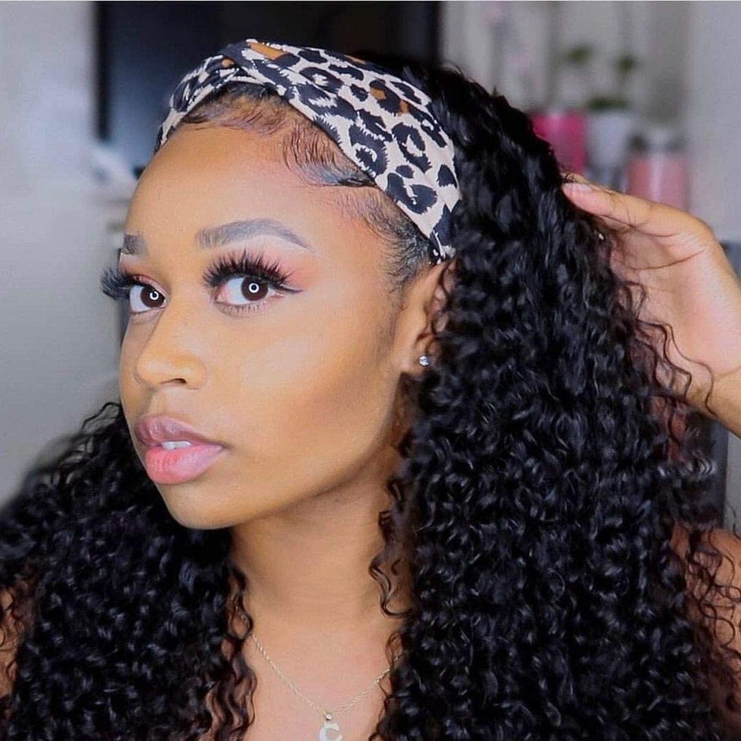 Amazon.com : BEEOS Headband Wig 130% Density Curly Human Hair Wig ...