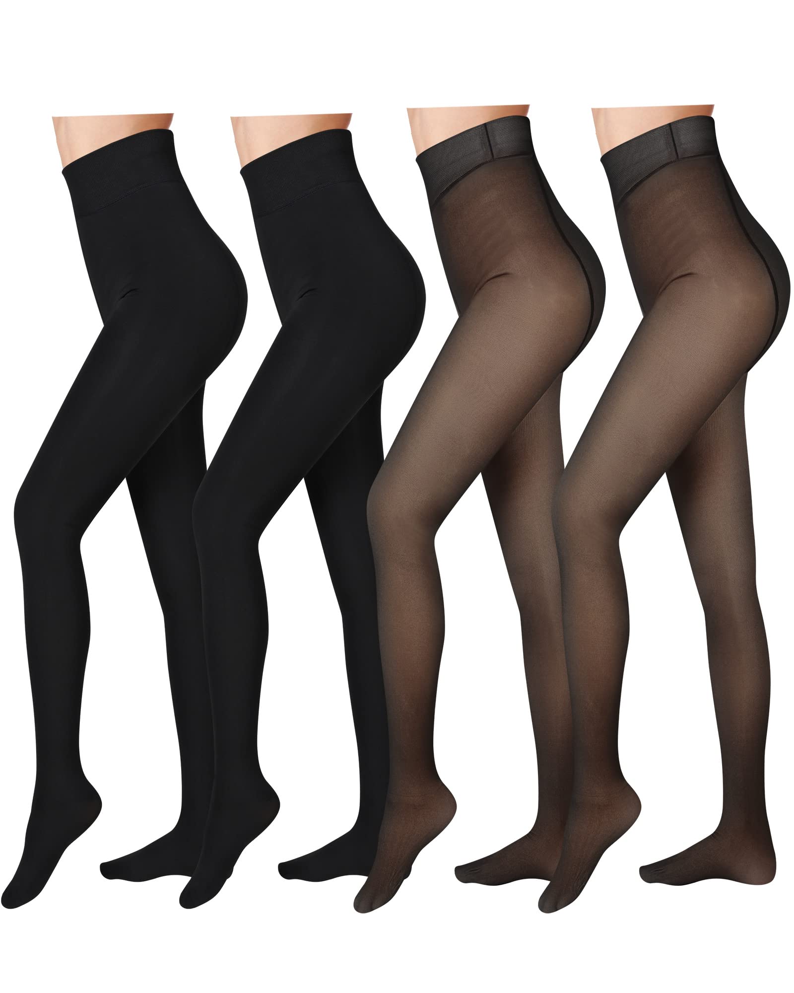1 x Brand New Hestya 4 Pairs Fleece Lined Tights Women, Thermal Tights ...