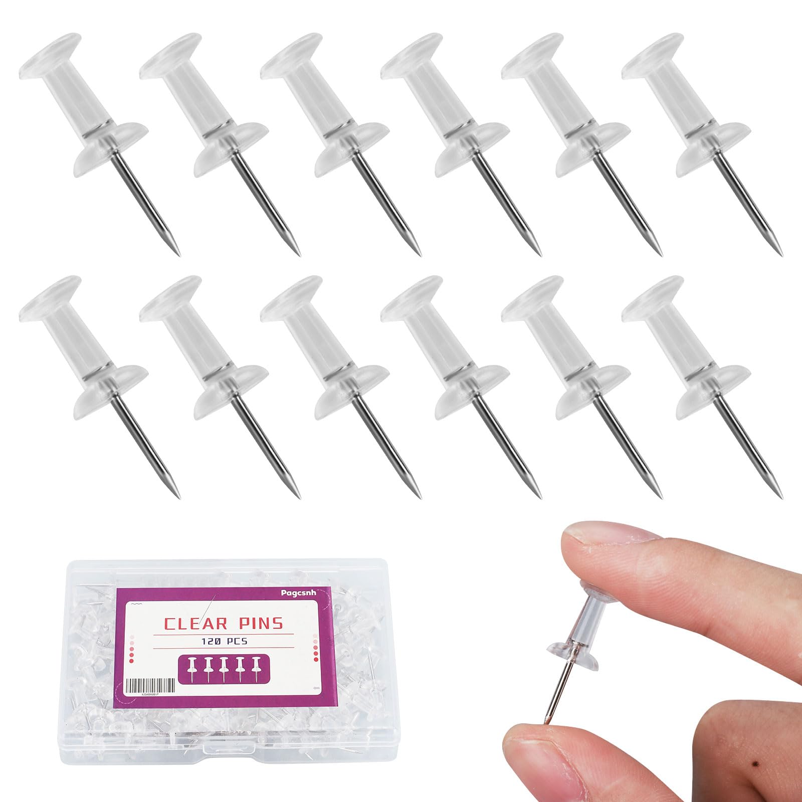 White Drawing Pins 50 Pack Clear Push Pins , Flat Head Thumbtacks For ...