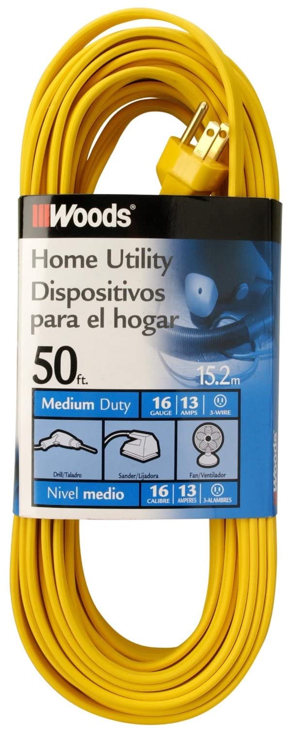 Woods 0832 Spt-2 16/3 Flat Utility Extension Cord, Yellow, 50-Foot for ...