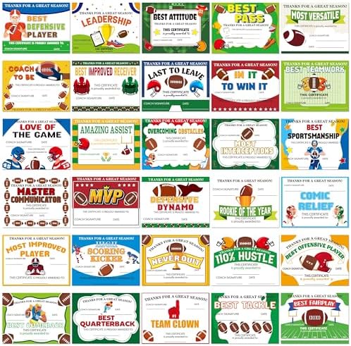 Amazon.com : CJiangpo 60Pcs Football Achievement Award Certificates ...