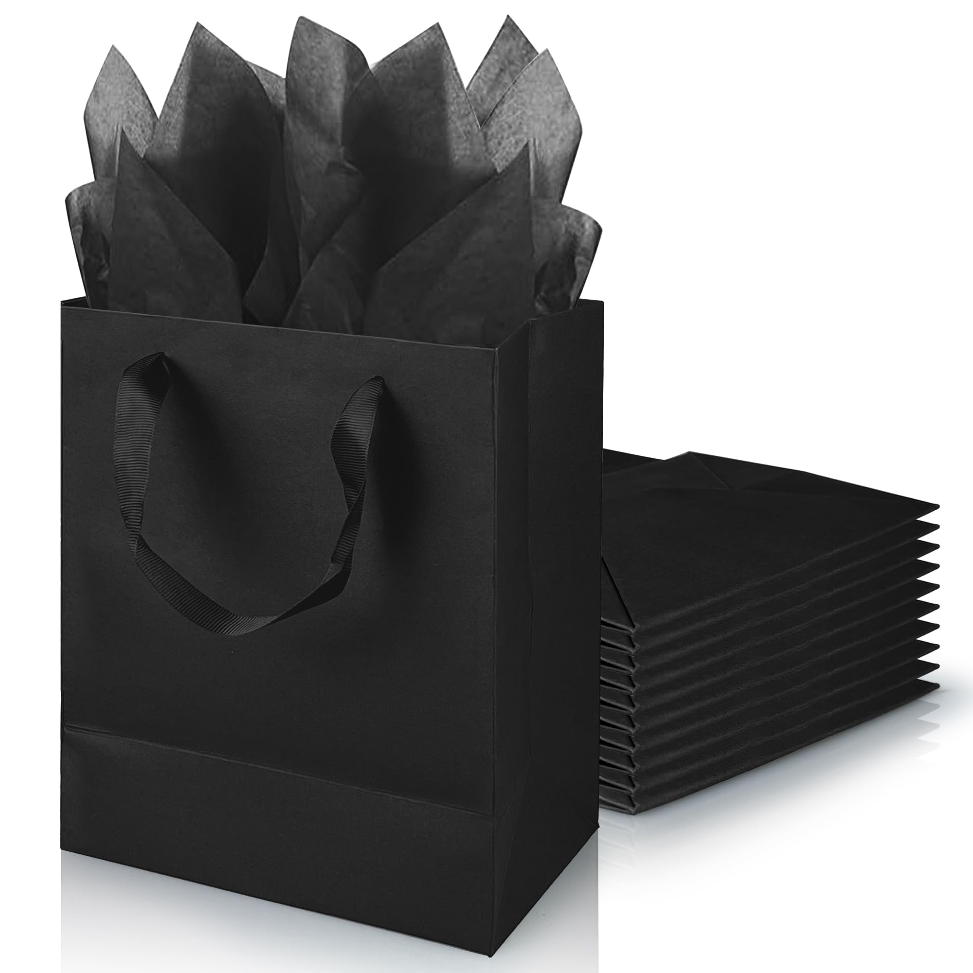 Amazon.com: KEEPARTY 10 PCS Black Gift Bags With Handles Black Paper ...