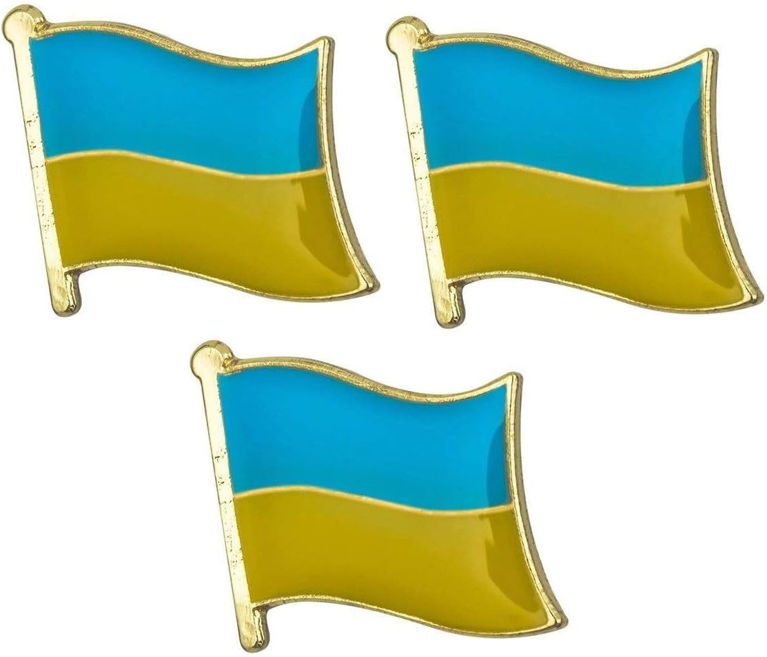 Pack of 3 x Flag of UKRAINE metal pin badges each badge approx 19mm x ...