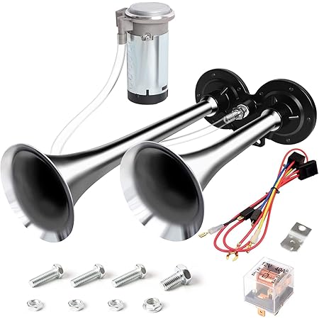 CARFKA Car Train Air Horn 12V 150db Super Loud Dual Trumpet Air Horn with Compressor for Any 12V ...