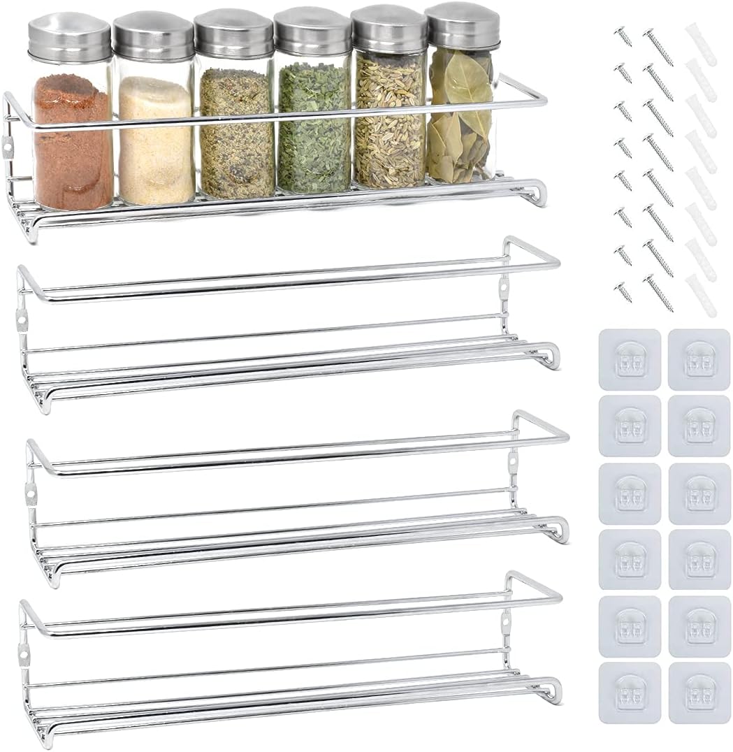 Joeji's Kitchen 4-Tier Spice Rack Organiser Wall Hanging Spice Shelf ...