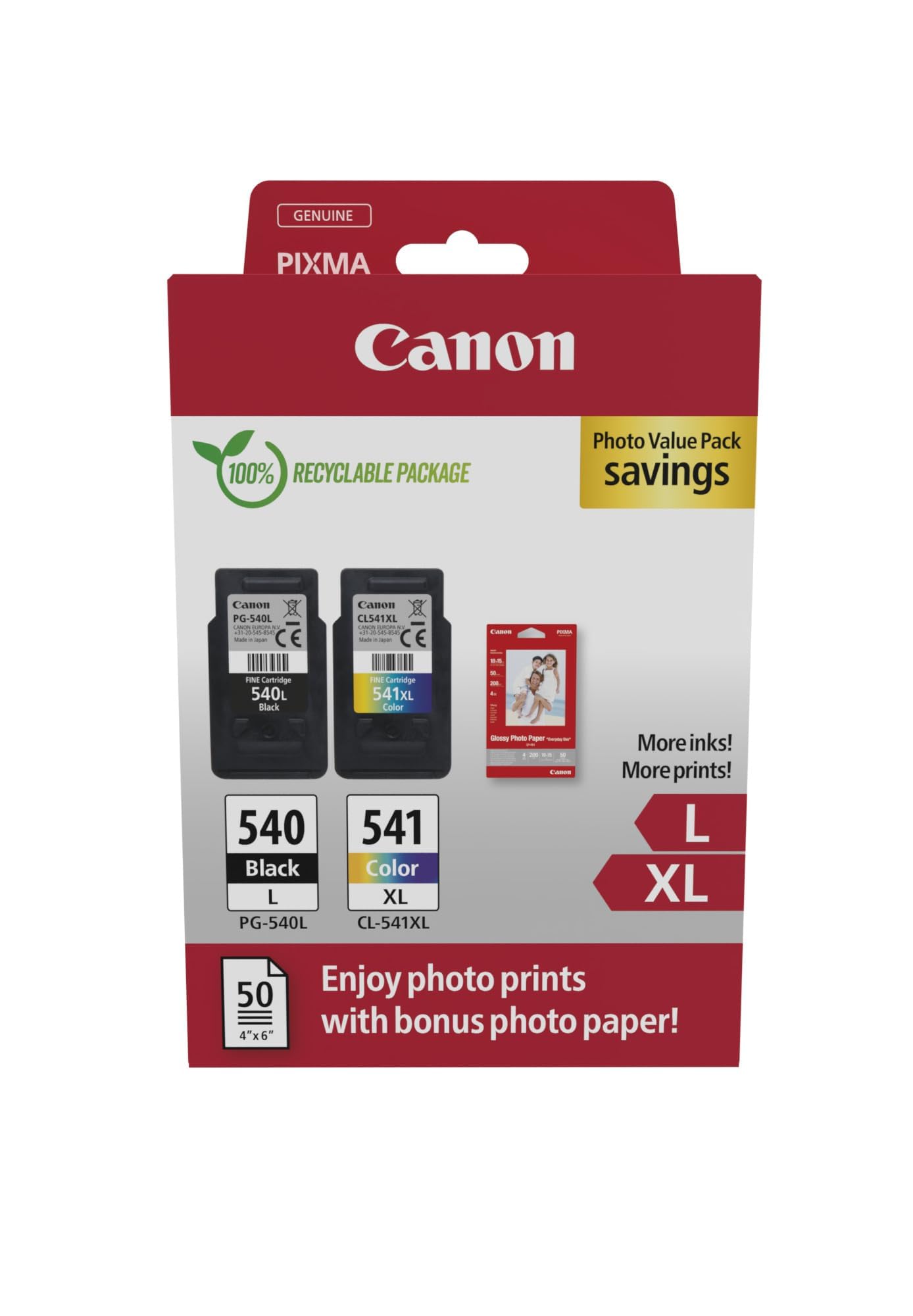 Canon PG540 L CL541 XL VALUE Pack of 2 cartridges (Black L Colour XL ...