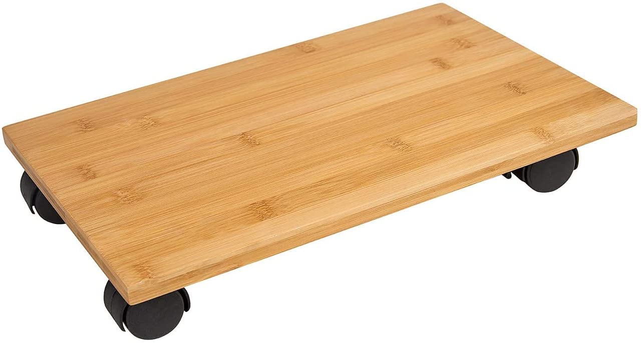 EARLYWOOD Wooden CPU Trolley Computer Desktop Tower Stand with Locking ...