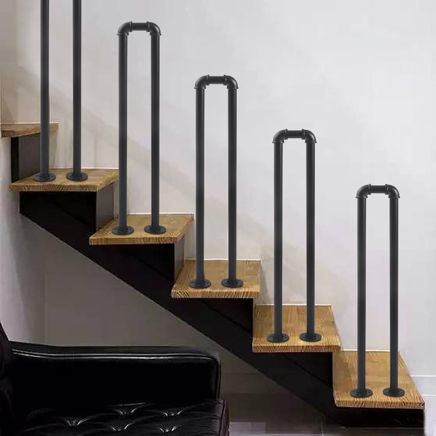 Stair Handrail Matte Black U-Shaped Industrial Wrought Iron Railing Non ...
