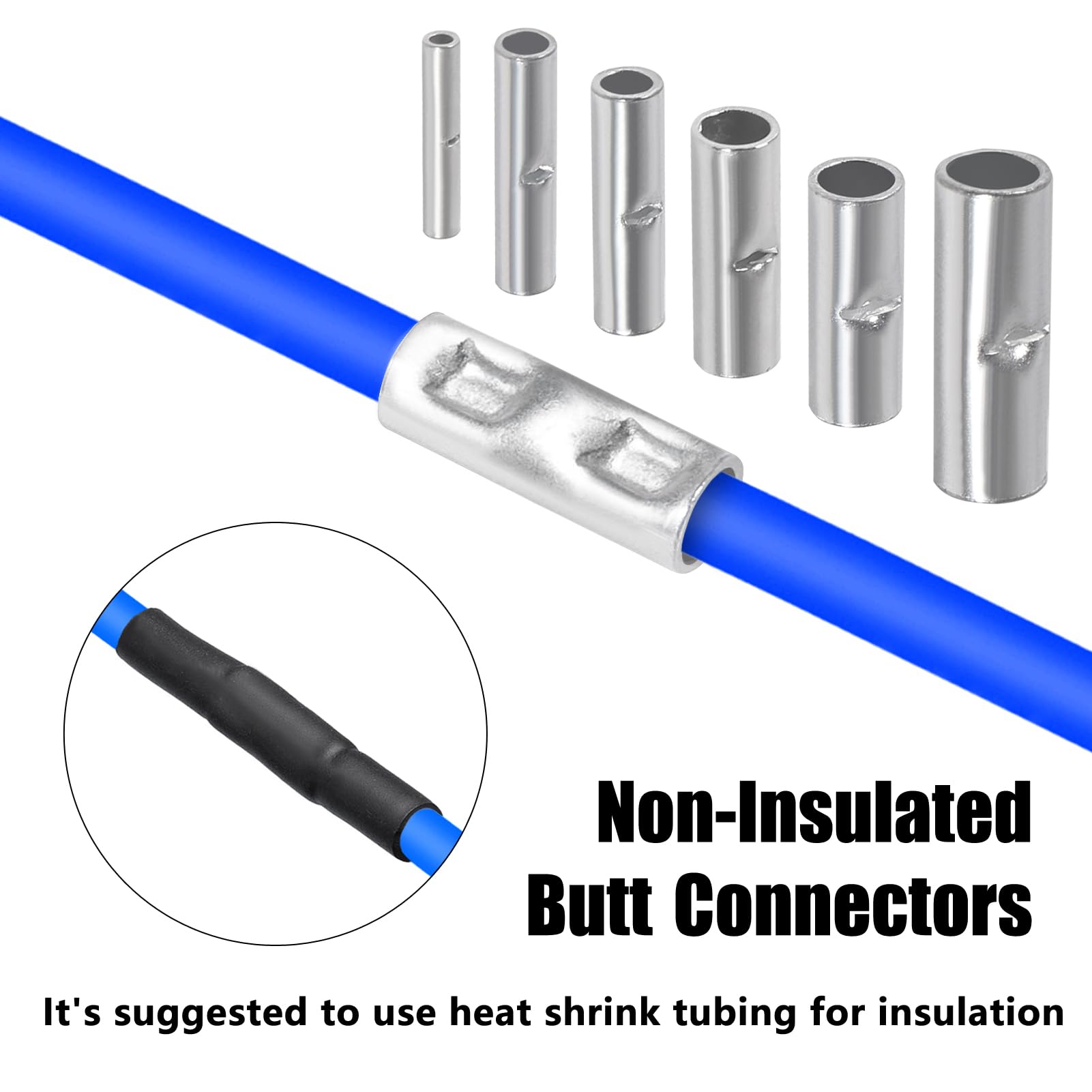 Snapklik.com : 100Pcs Non Insulated Butt Connectors Kit Butt Splice ...