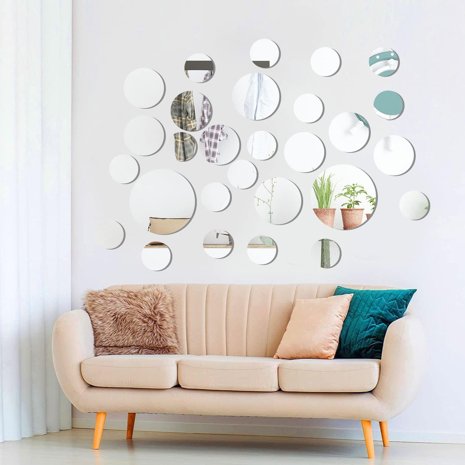 TSKDKIT 40Pcs Wall Mirror Stickers Decor Round Mirror Discs Self ...