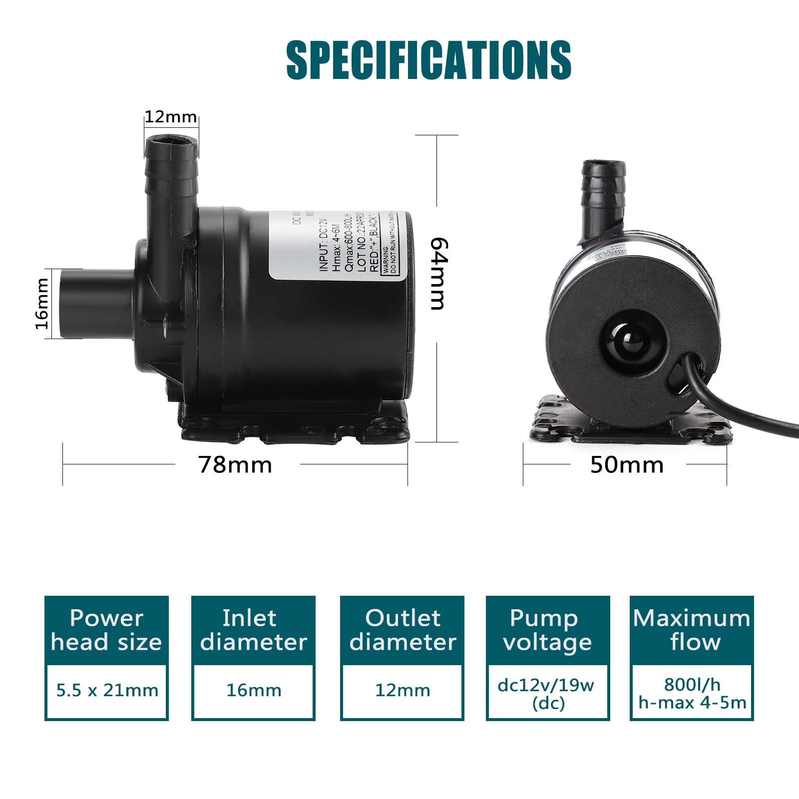 Brushless Dc Pump Submersible Water Pump 1000L/H - 12V With 8m Lift ...
