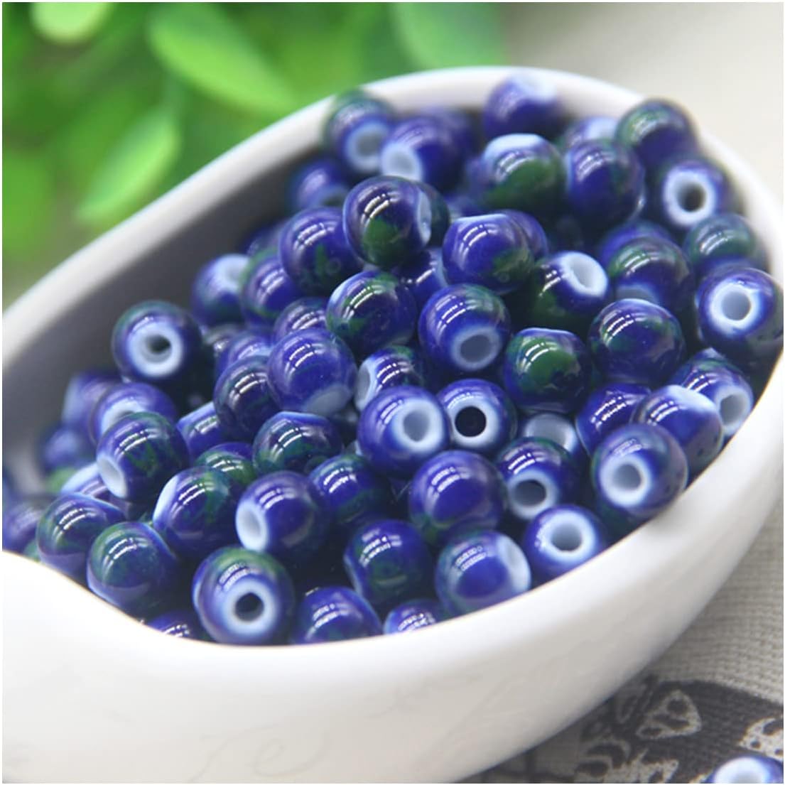 Amazon.com: homeemoh 100pcs 8mm Royal Blue Glazed Ceramic Beads Loose ...