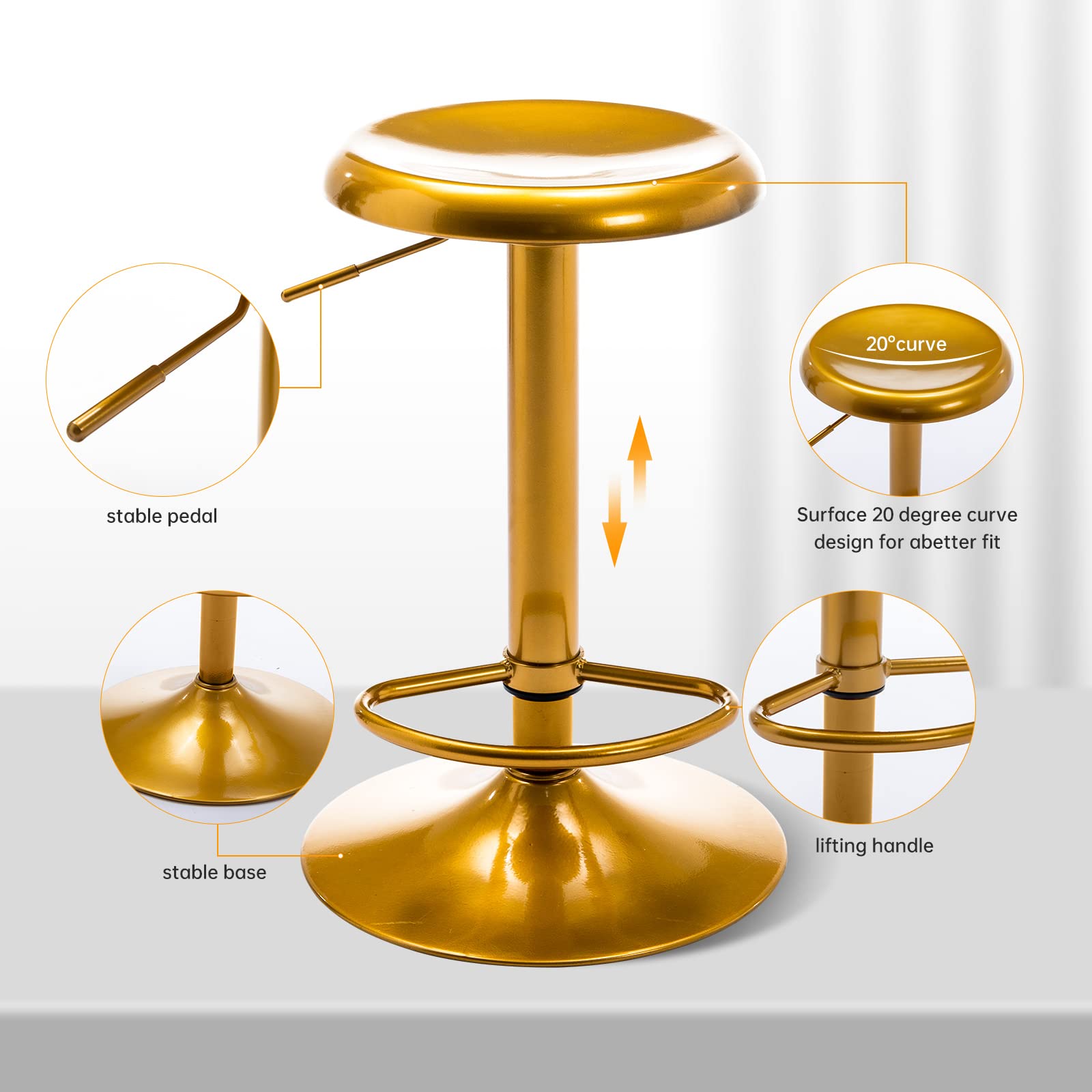 Durfii 360 Rotation Swivel Round Metal Adjustable Bar Stool - Ideal for ...