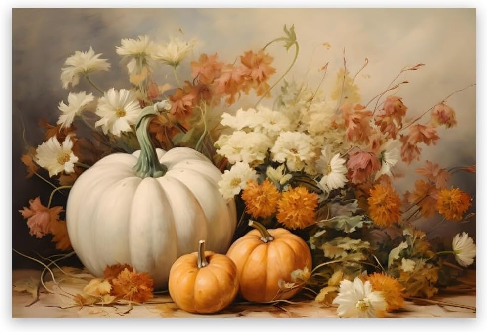 Amazon.com: Fall Wall Art Pumpkin Canvas Poster Print Rustic Fall Decor ...