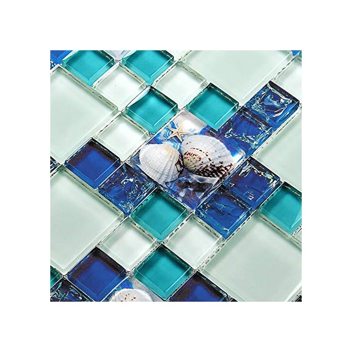 Buy Blue and White Glass Backsplash Tile, Resin Shell Tile Beach Style ...