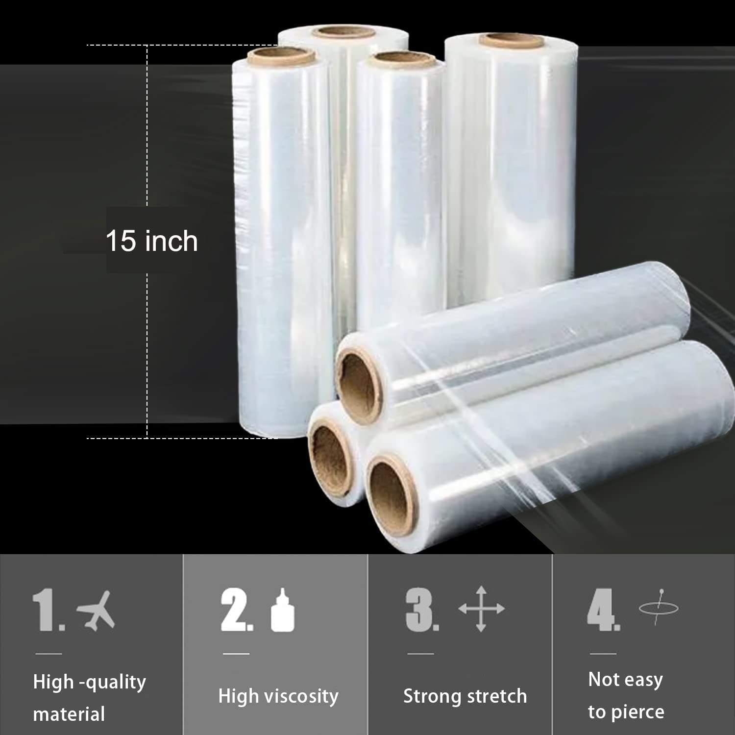 15" Stretch Wrap/Film with Handles 1600ft 500% Stretch Clear Cling ...