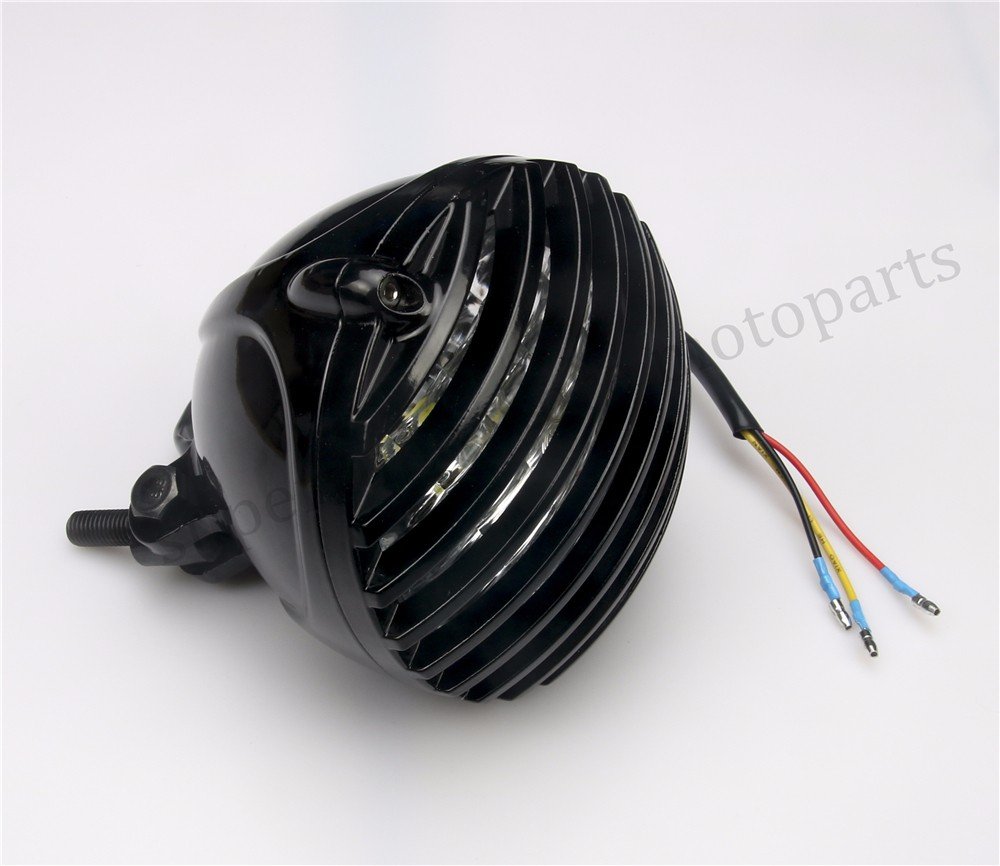 Black Finned Grill Led Headlight Cafe Racer Bobber Cruiser Choppers ...