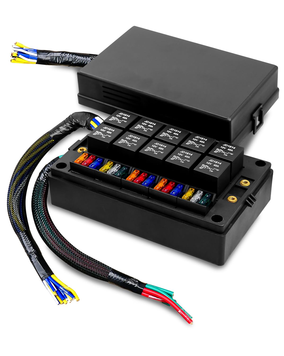 GMURA Waterproof 12V Fuse Relay Box Pre-Wired, 10 Relay Slots and 15 ...