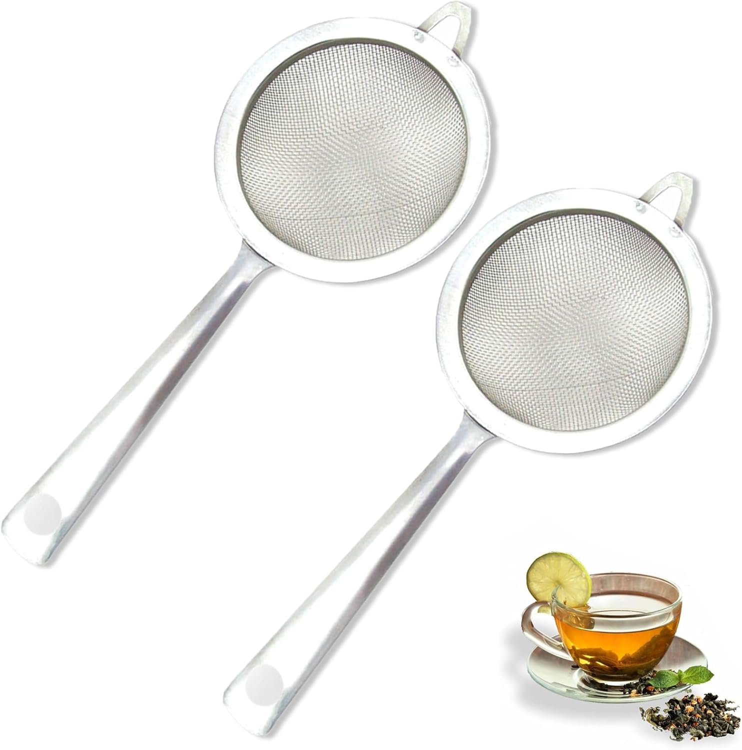 Tea Strainer Fine Mesh, 2 Pcs Fine Mesh Strainer Metal Sieve with ...