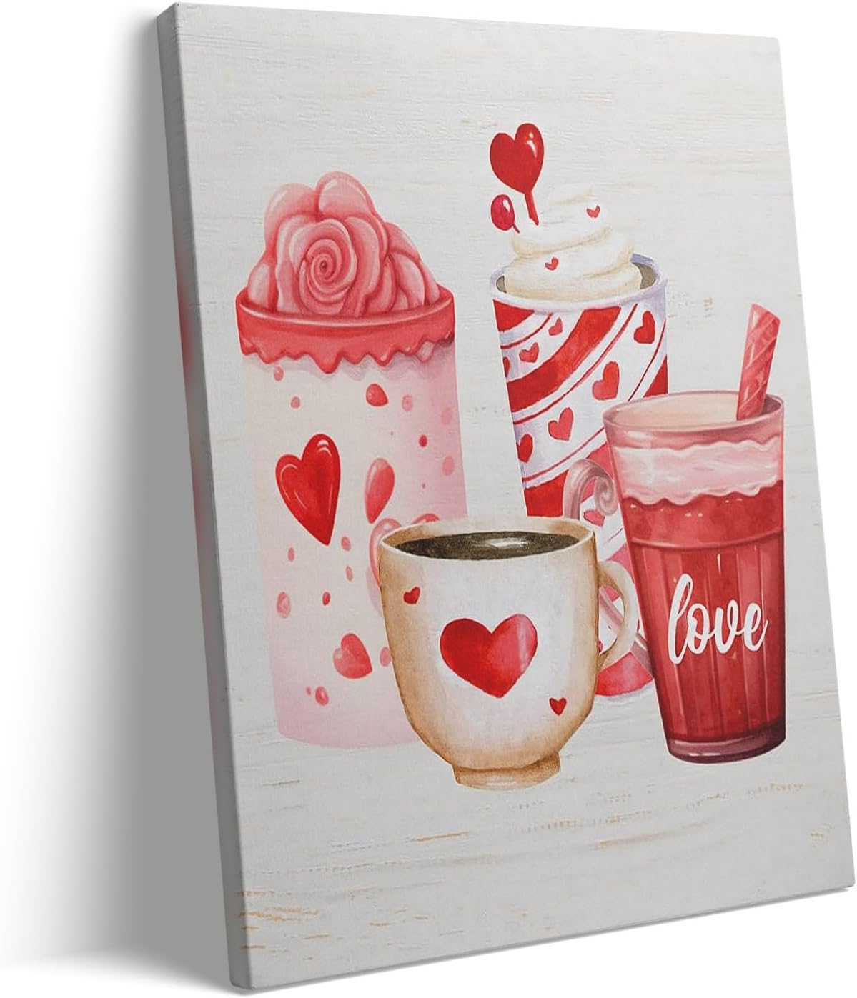 Amazon.com: Valentine's Day Canvas Wall Art, Romantic Heart Mug and ...