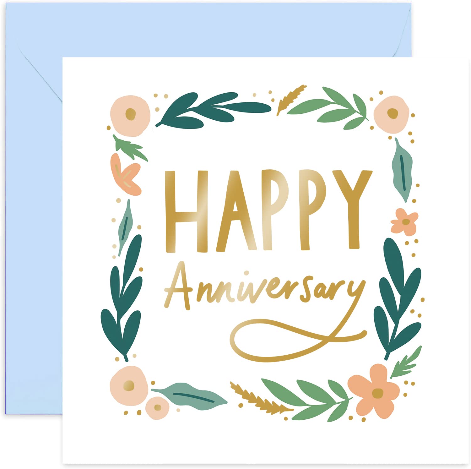 Old English Co. Floral Wreath Happy Anniversary Card - Pastel Gold Foil ...