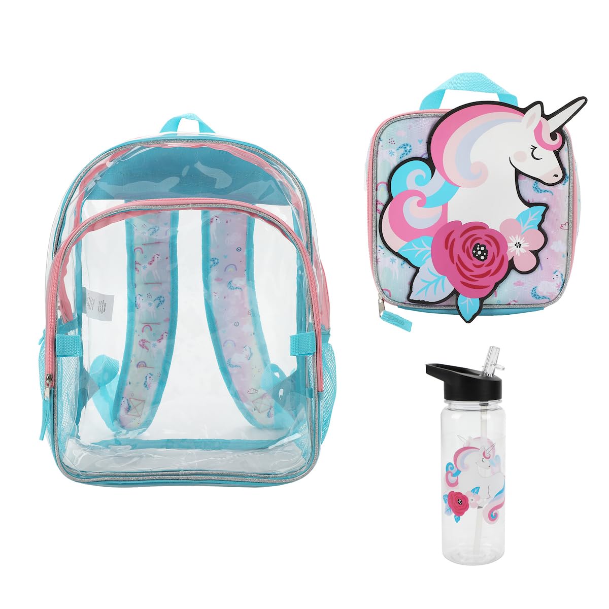 Amazon.com | BIOWORLD Floral Unicorn 5-Piece Backpack & Lunchbox Set ...