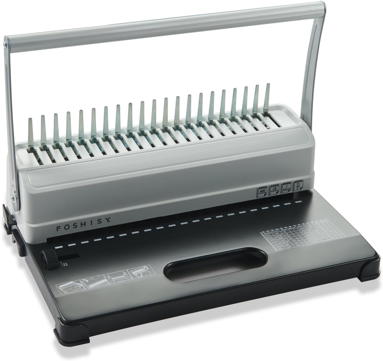 FOSHISY Binding Machine, 21-Hole, 450 Sheet Capacity, Comb Punch Binder ...