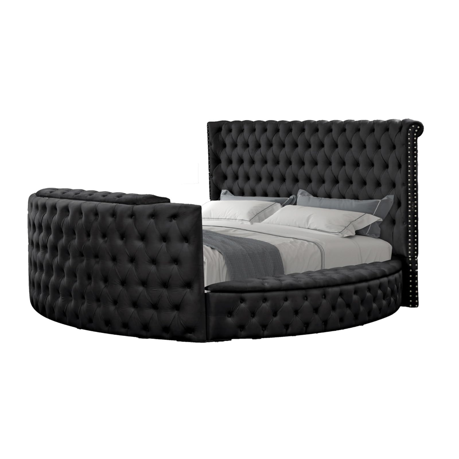 Buy Circle Bed Frame - Velvet Sleigh Bed with Innovative Footboard and ...