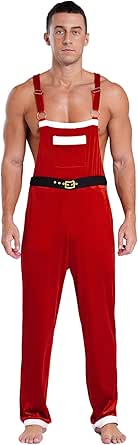 Amazon.com: Jhaoyu Men's Christmas Santa Claus Costume Flannel Bib ...