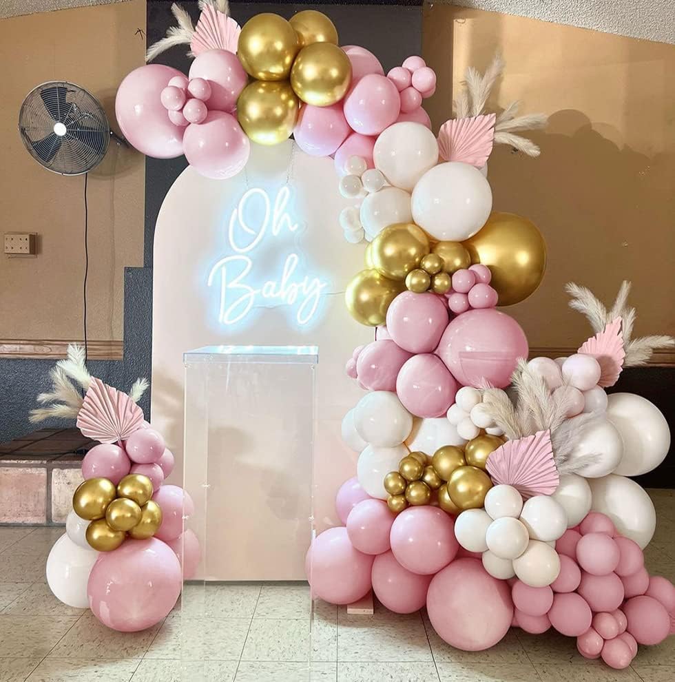 Pink Balloon Arch Kit 116Pcs Pink And White Balloon Arch With Gold ...