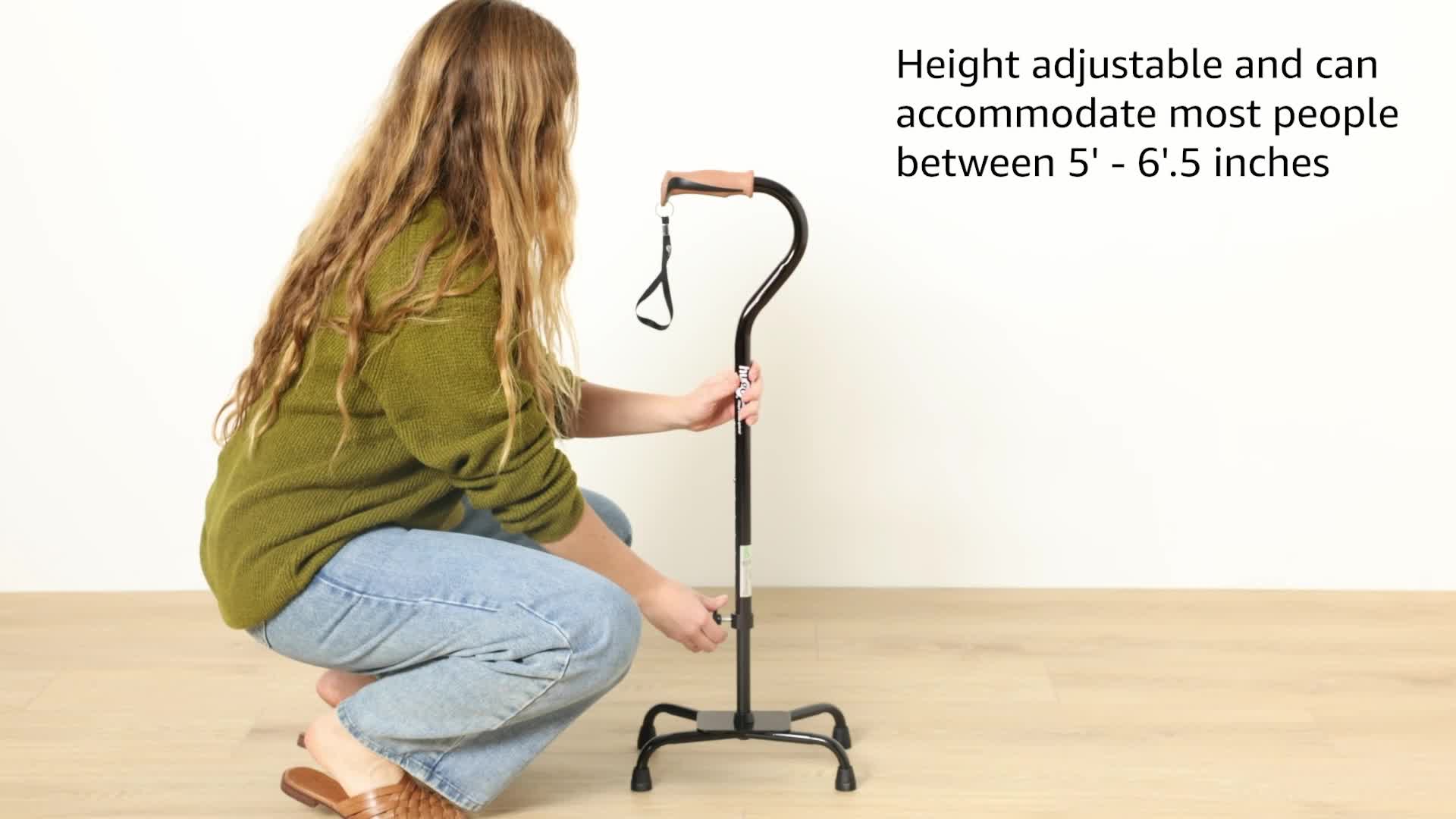 Watch Hugo Mobility Adjustable Quad Cane for Right or Left Hand Use on ...