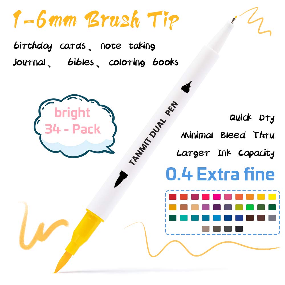 Tanmit Dual Brush Marker Pens for Coloring, Dual Tip Markers Colored ...