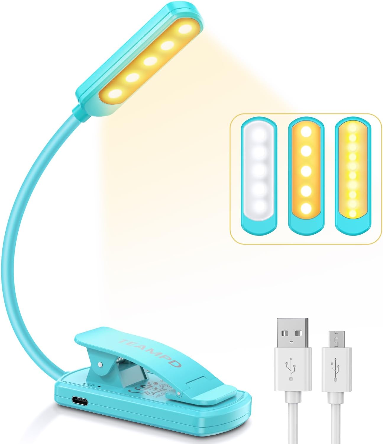EDISHINE Leselampe Buch Klemme, USB wiederaufladbare LED Buchlampe für ...
