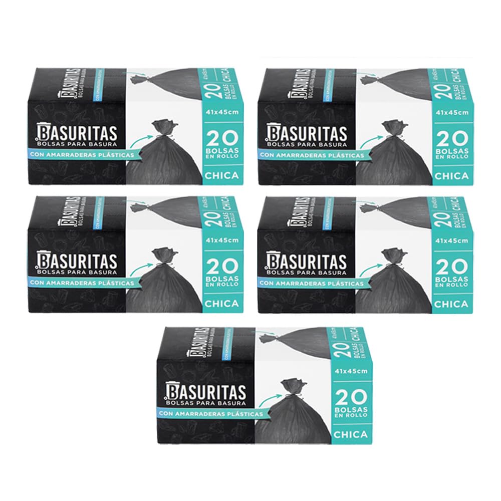 Basuritas | 100 Bolsas de Basura Chicas de 41 x 45 cm, Pack 5x20 ...