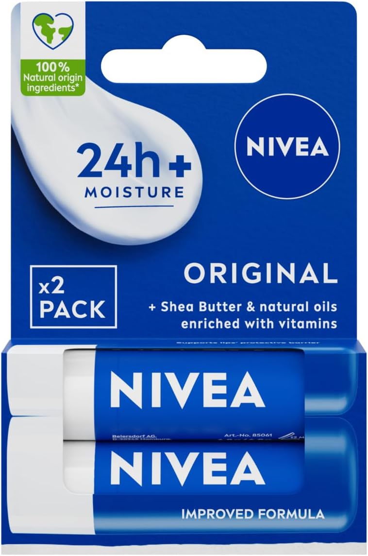 NIVEA Original Care Duo Pack Lip Balm (2x 4.8g), Lip Moisturiser Deeply ...