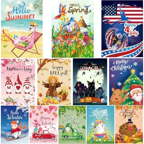 Amazon.com : Seasonal Garden Flags Set of 12 Double Sided 12 x 18 Inch ...