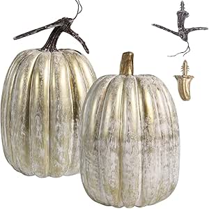 Amazon.com: vensovo 8.5 Inch Large Gold Plastic Pumpkins for Decorating ...