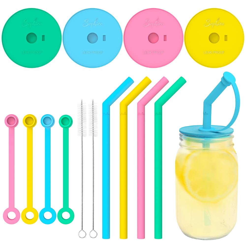 Amazon.com: Sophico Silicone Mason Jar Lids with Straw/Silicone ...