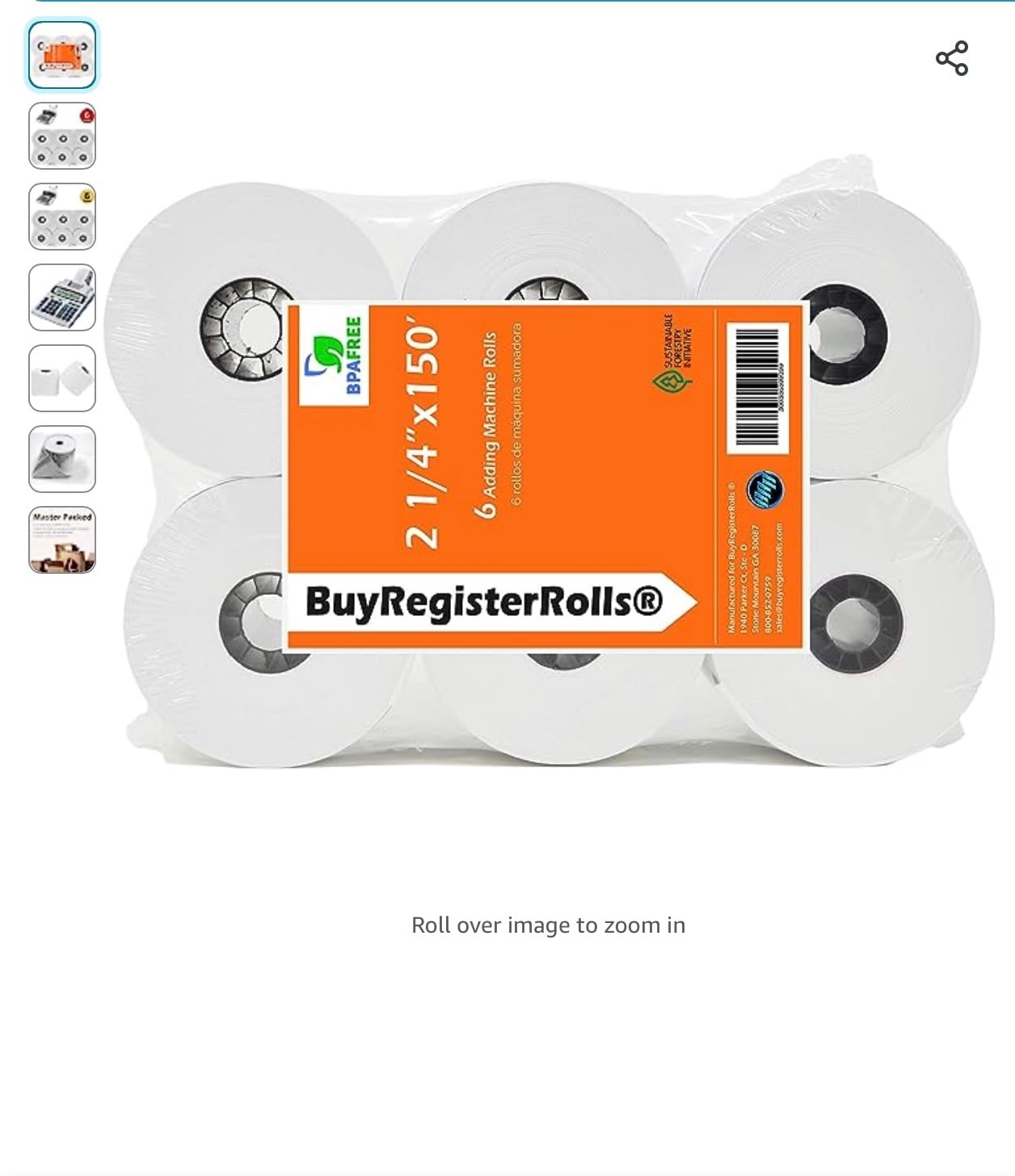 Amazon.com : (6 Rolls) 2 1/4 x 150 ft, White, adding machine tape Paper ...