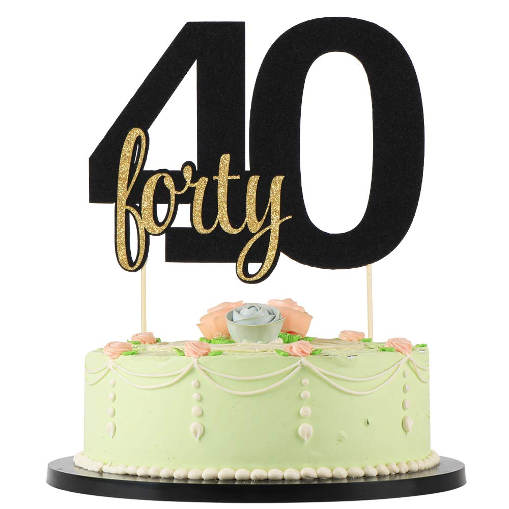 Buy 40 birthday cake topper Black Number 40 Golden Flash English forty ...