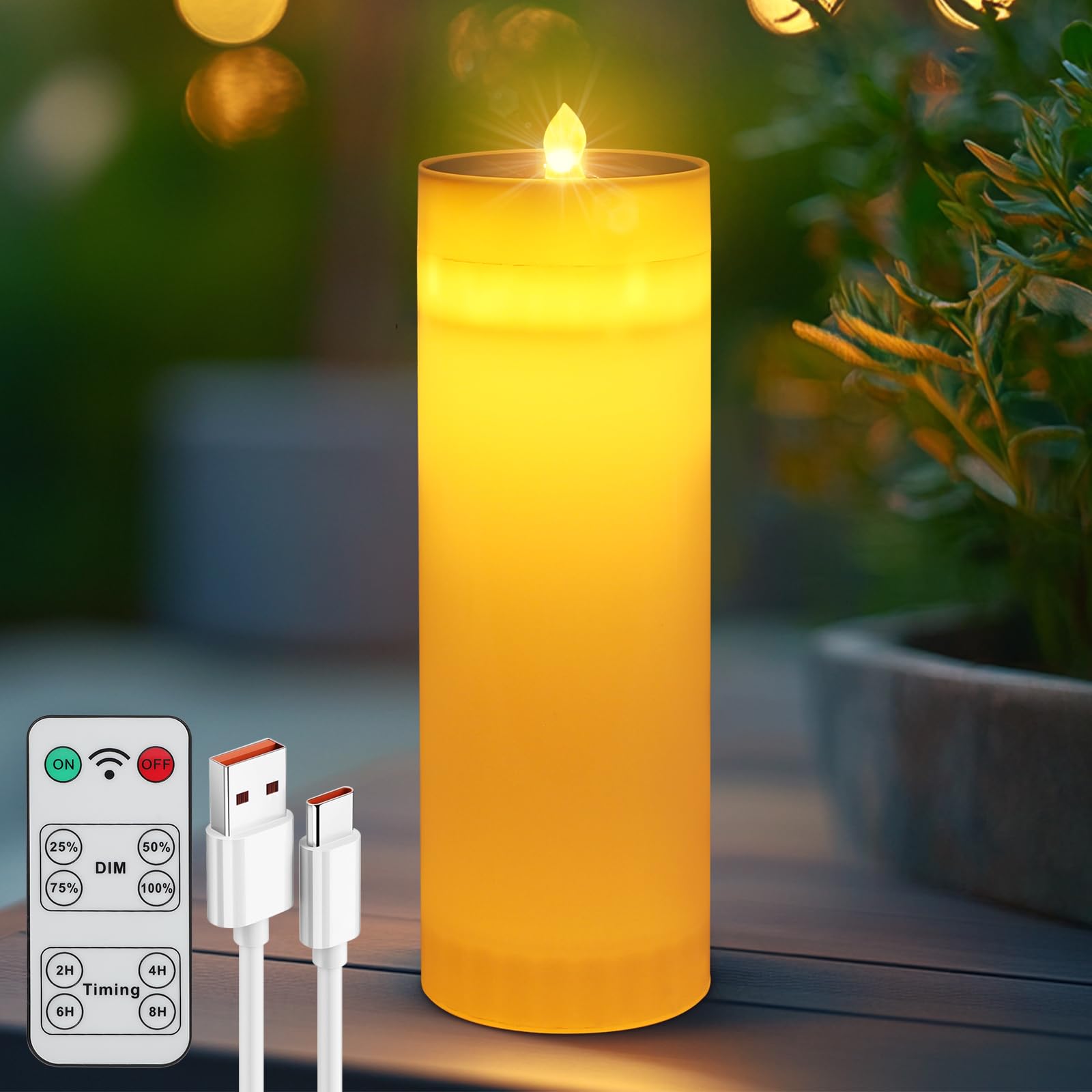 Amazon.com: Solar Flameless Candle LED Pillar: 4*12 Inch USB ...
