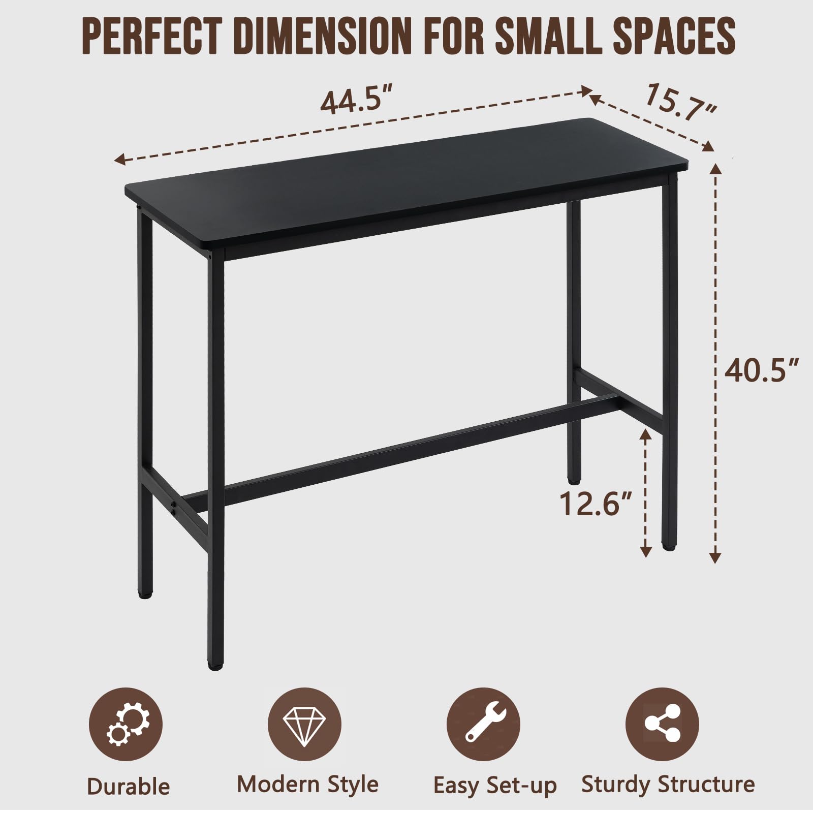 Rongbuk 44.5" Bar Table,Pub Table with Adjustable Feet Floor Protector, Narrow Rectangular ...