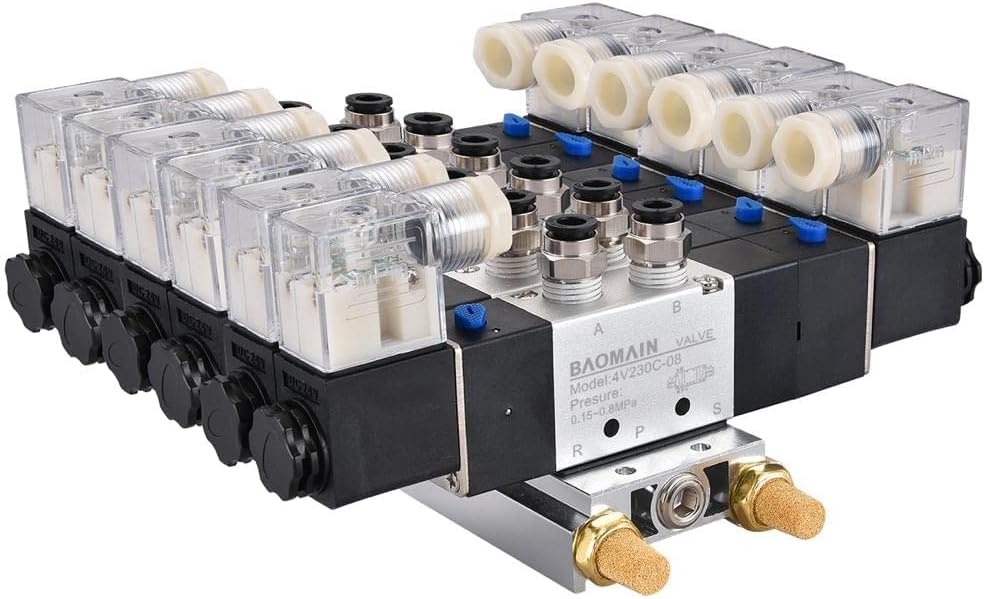 Amazon.com: Baomain 6 Space Pneumatic Solenoid Valve 4V230C-08 3 Position 5 Way PT 1/4" with ...