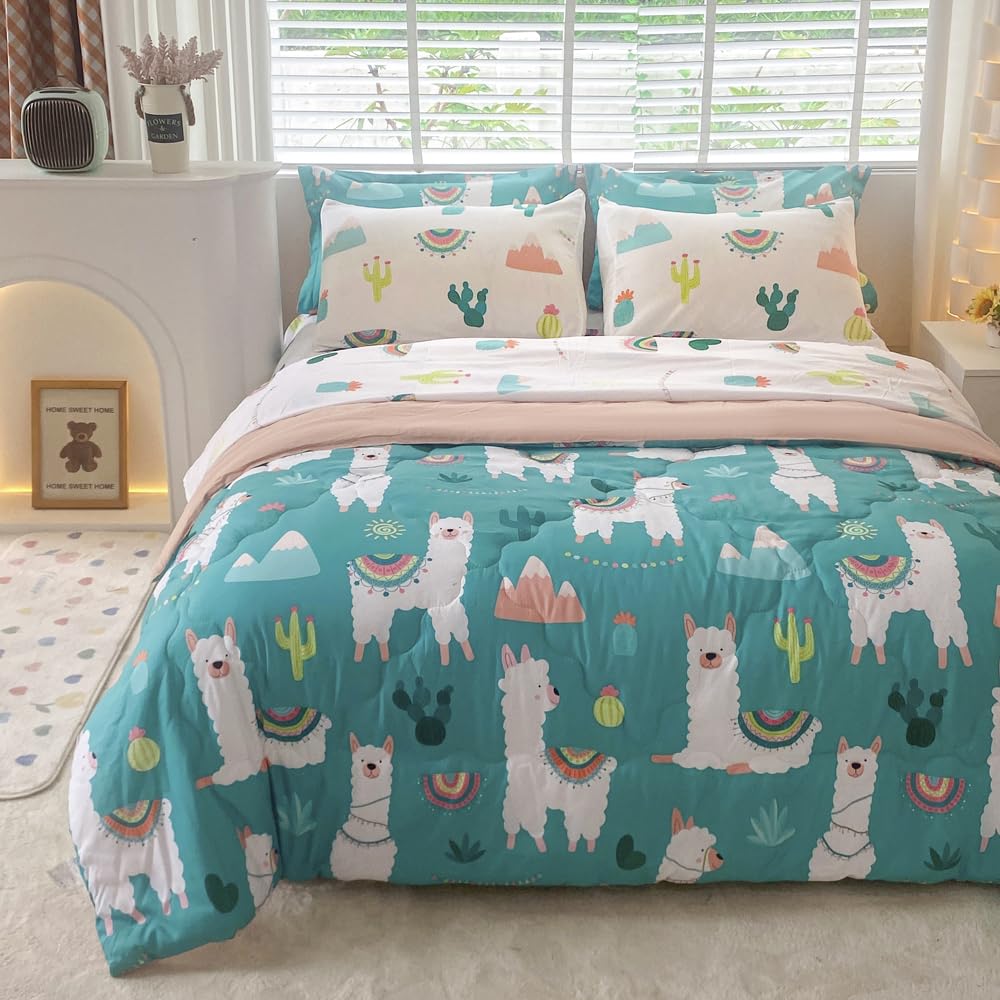 Amazon.com: Wajade Kids Llama Comforter Set Bed in A Bag Twin Size 7 ...