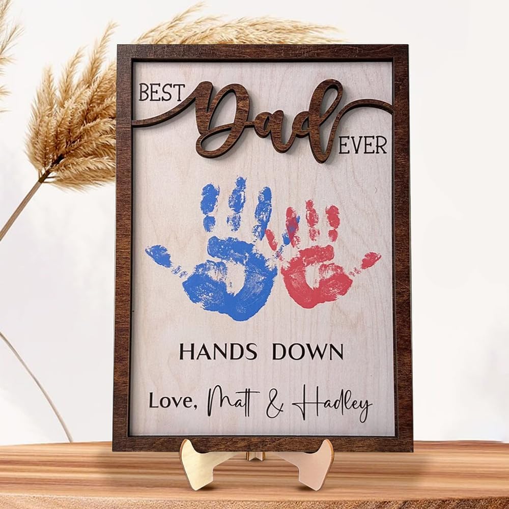 Amazon.com: Custom Father's Day Gift, Handprint Kid, Best Dad Ever ...