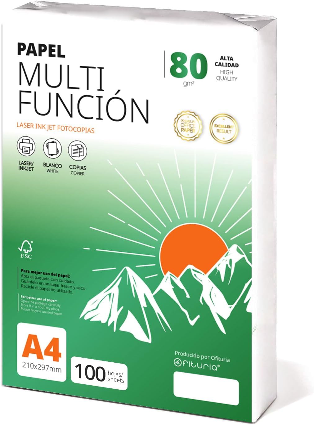 Folios A4 80g 100 Hojas Papel Multiusos para Impresoras Láser e Impresoras de Inyección ...