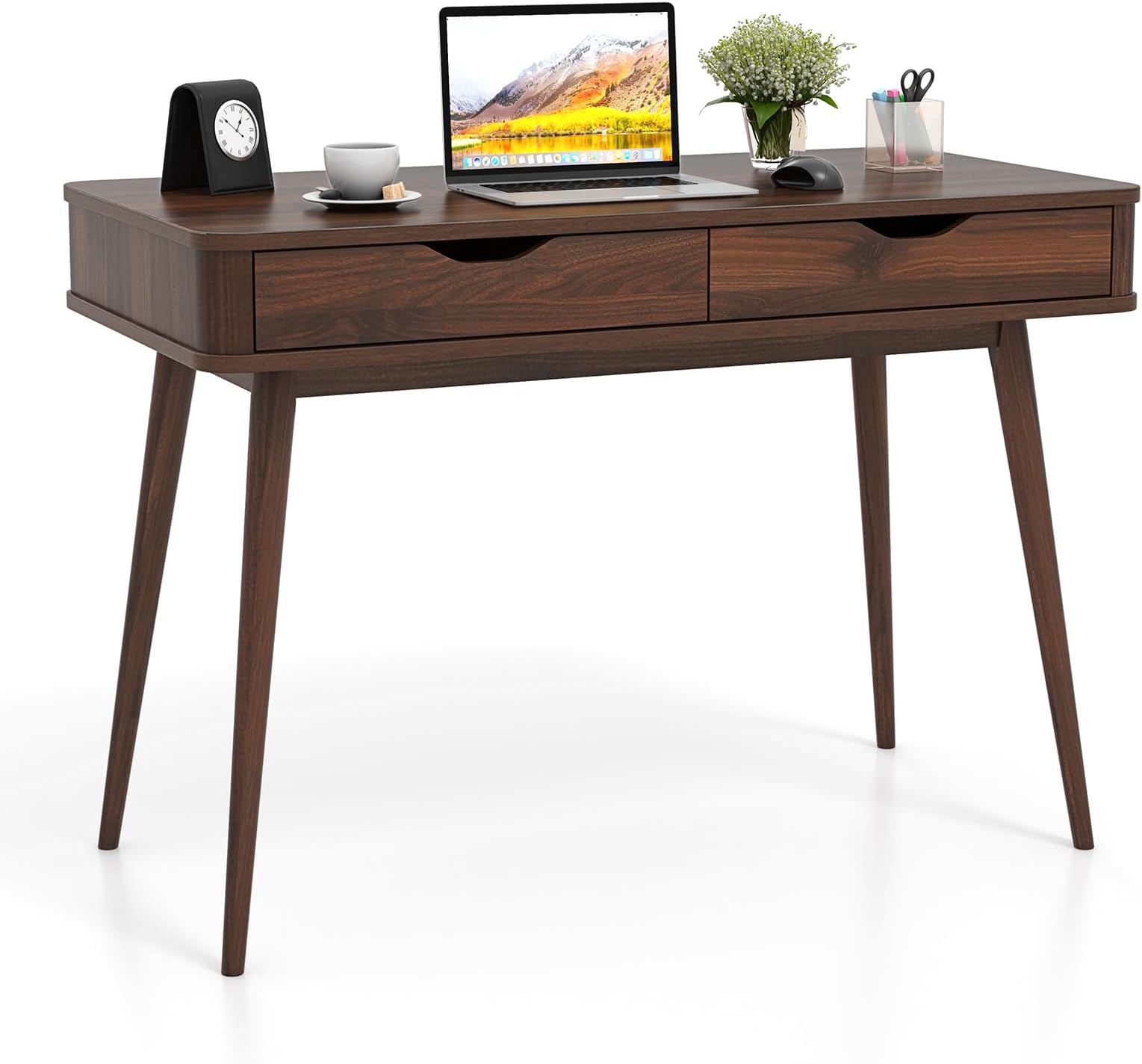 Amazon.com: AZUMAYA Home Office Desk 27.5" inches Height Natural Walnut ...