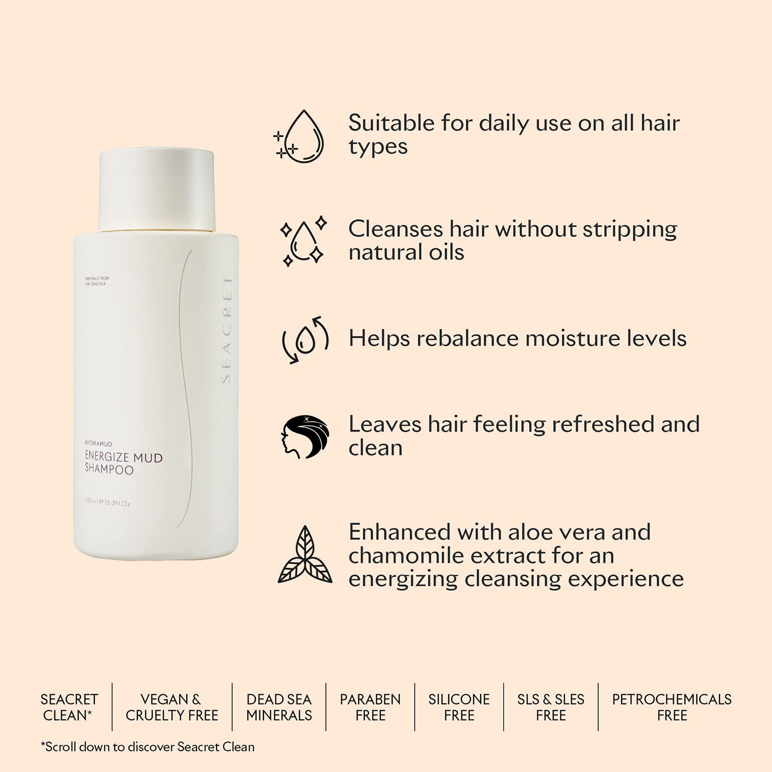 SEACRET Champú para el cabello HydraMud Energize Mud Shampoo con ...