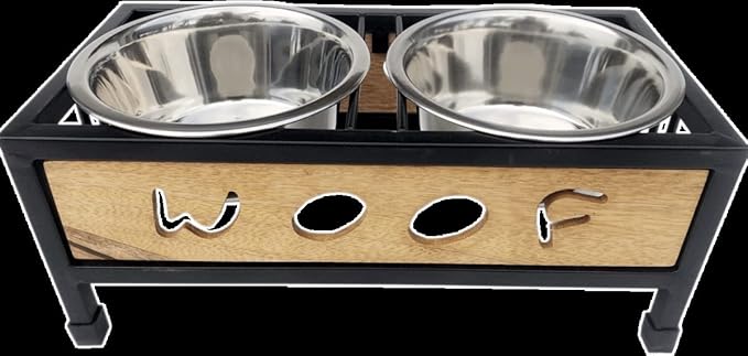 Pet Supplies : Indipets WOOF design Wooden and Iron Stand with ...